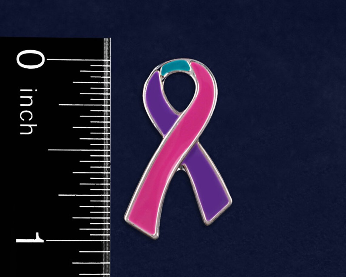 Large Flat Pink purple & Teal Ribbon Pins for Thyroid Cancer - Etsy