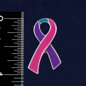 Large Flat Pink ,purple & Teal Ribbon Pins for Thyroid Cancer Awareness ...