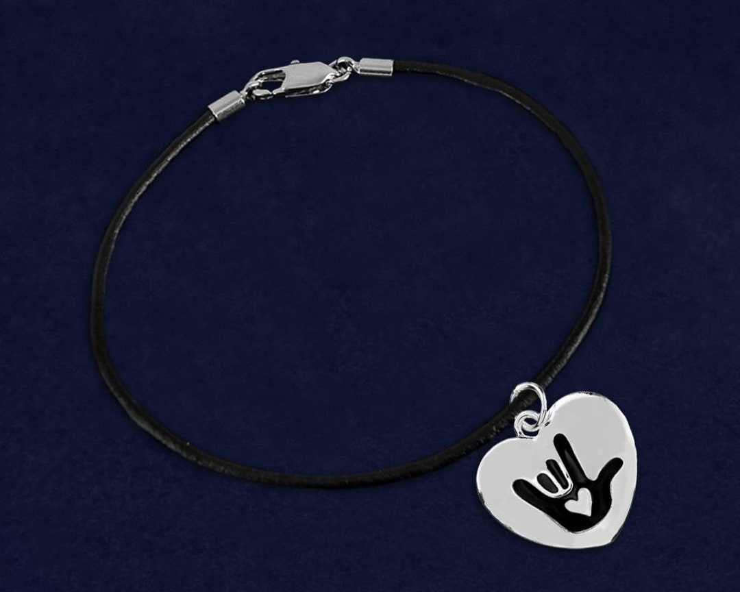 Deaf Awareness Heart Charm Black Cord Bracelets - Etsy