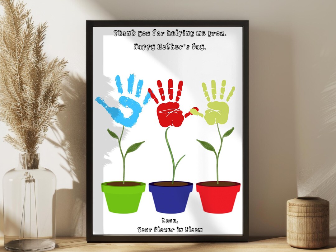 Mother's Day Flowers Handprint Craft, Handprint Gift From Kid, Happy ...