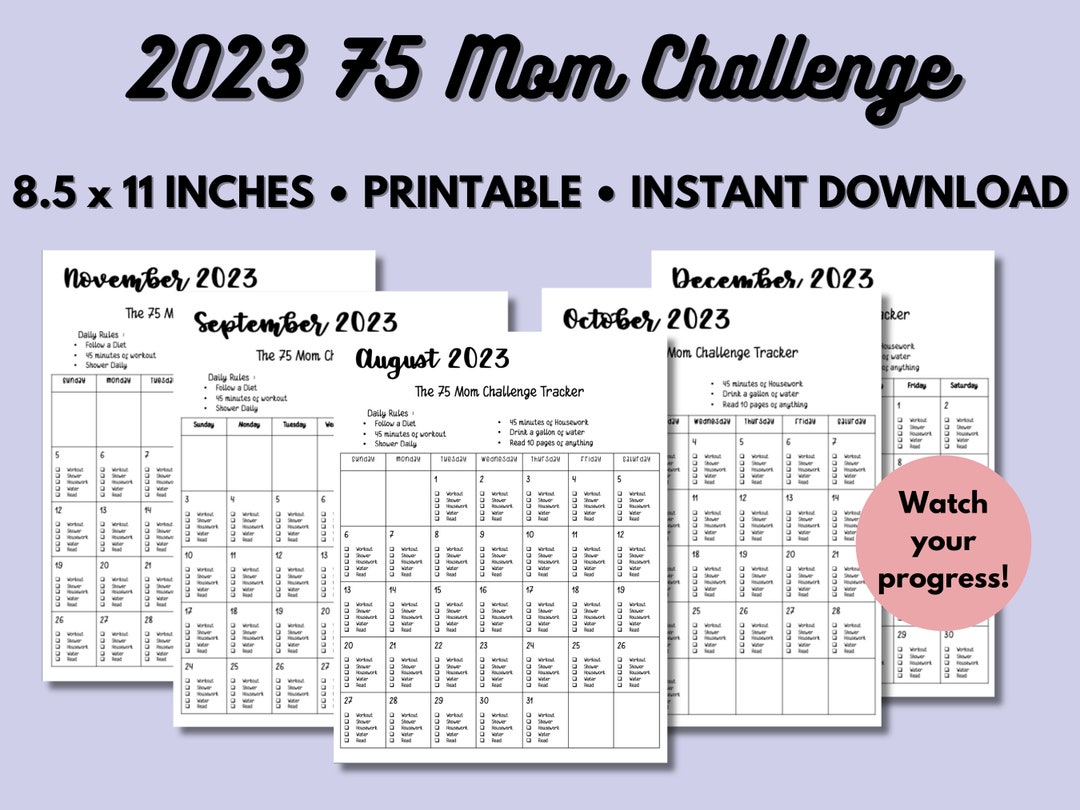 2023 75 Mom Challenge Printable Tracker, Fitness Challenge Tracker ...