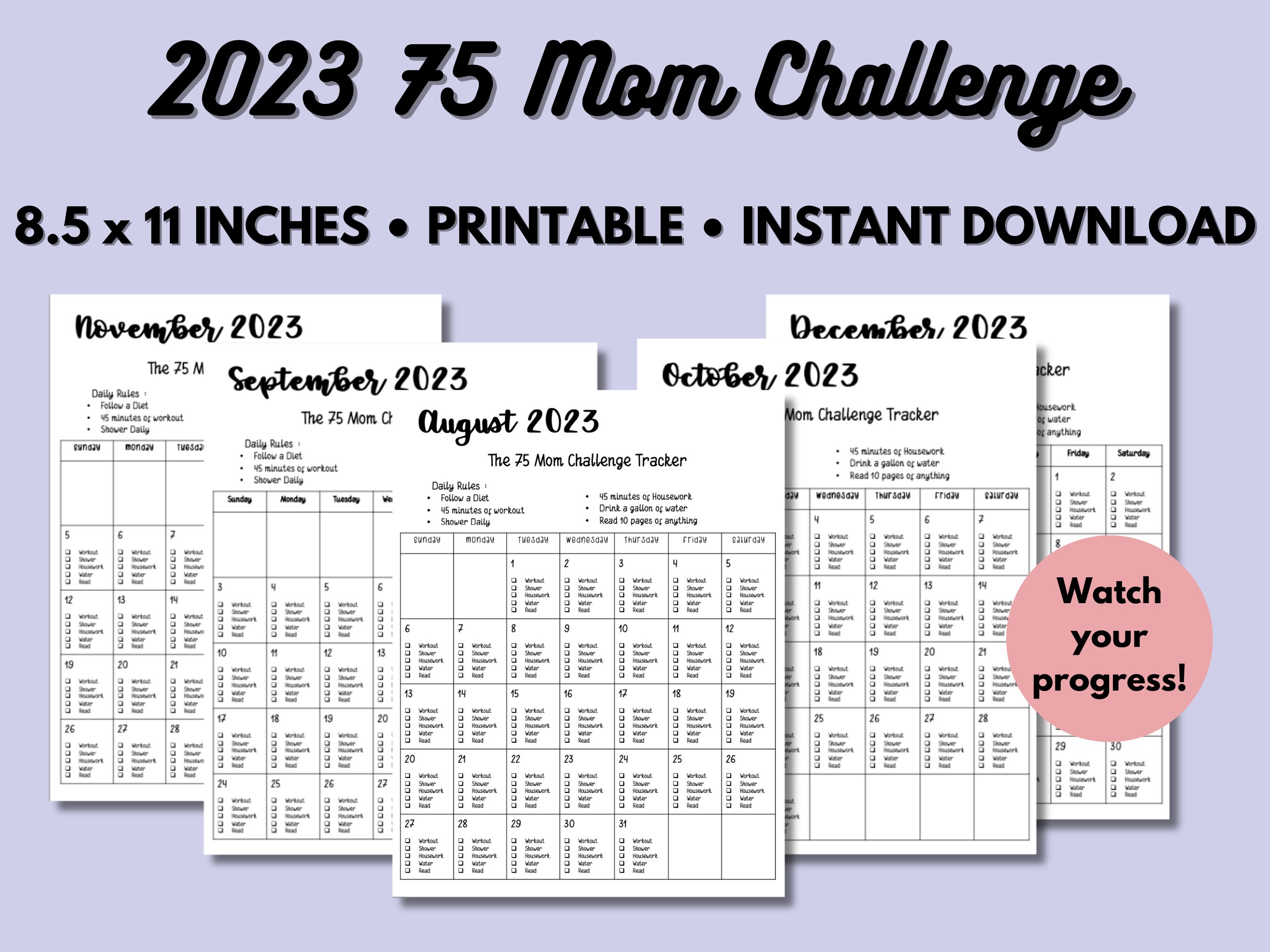 2023 75 Mom Challenge Printable Tracker, Fitness Challenge Tracker ...