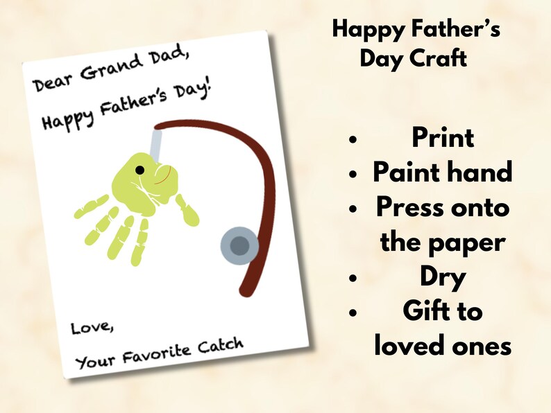 Happy Father's Day Fishing Handprint Craft Printable, Father's Day Gift ...