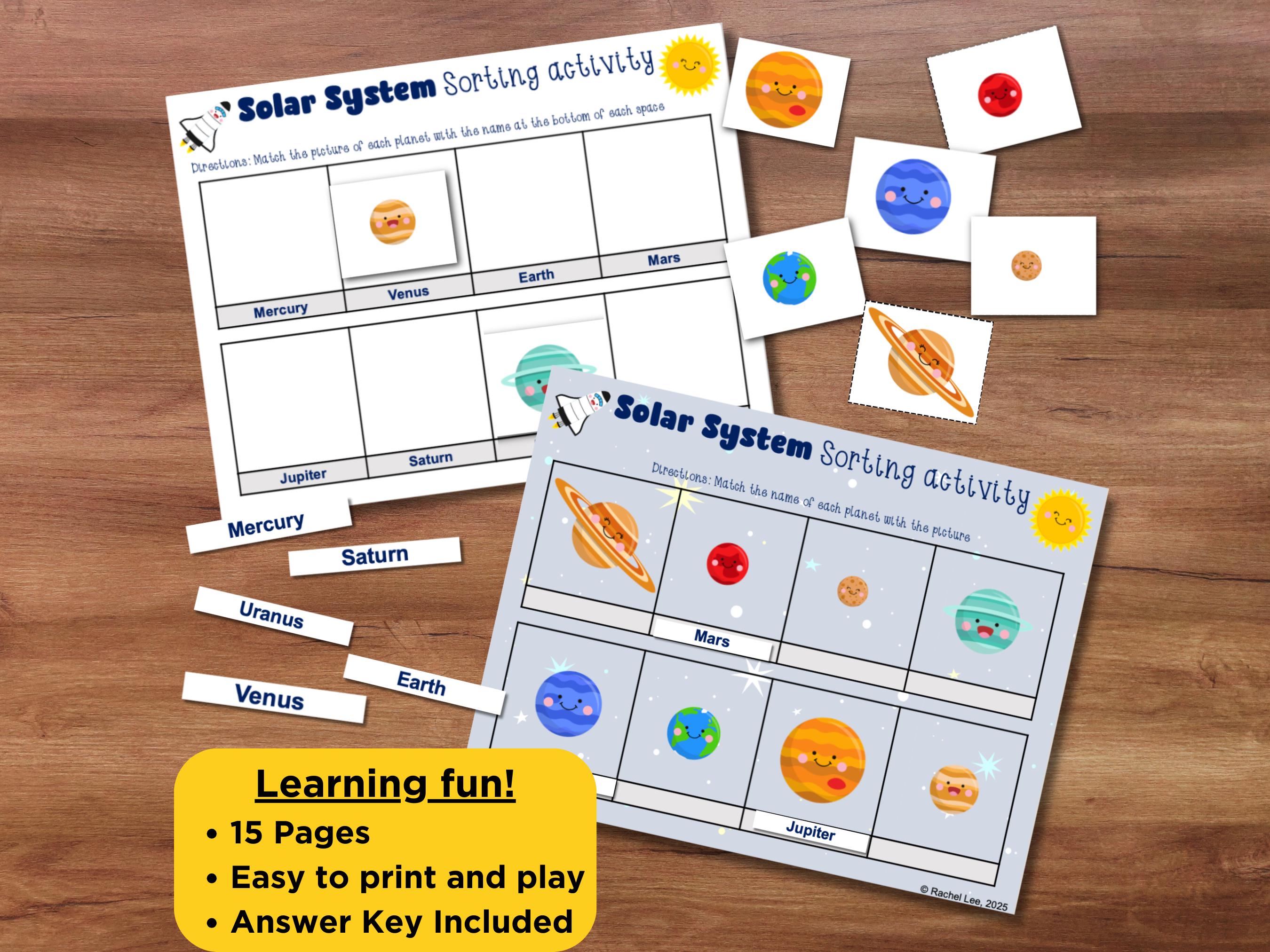 Solar System Sorting Activity,printable Space Game,printable Sorting ...