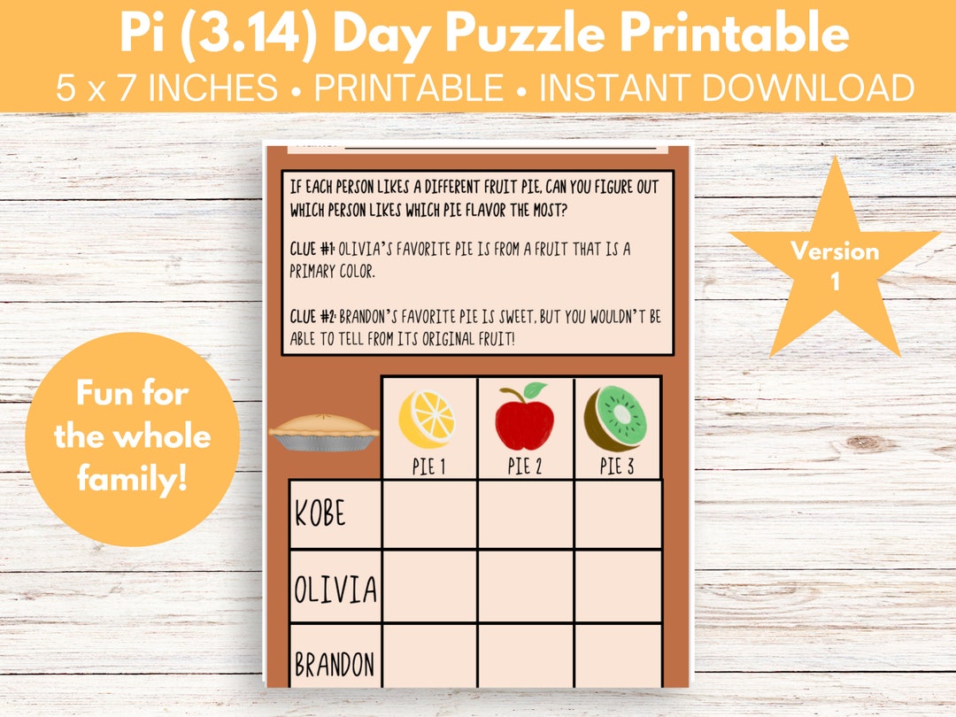 Easy Quick Printable Pi Day 3x3 Logic Puzzle Version 1 - Etsy