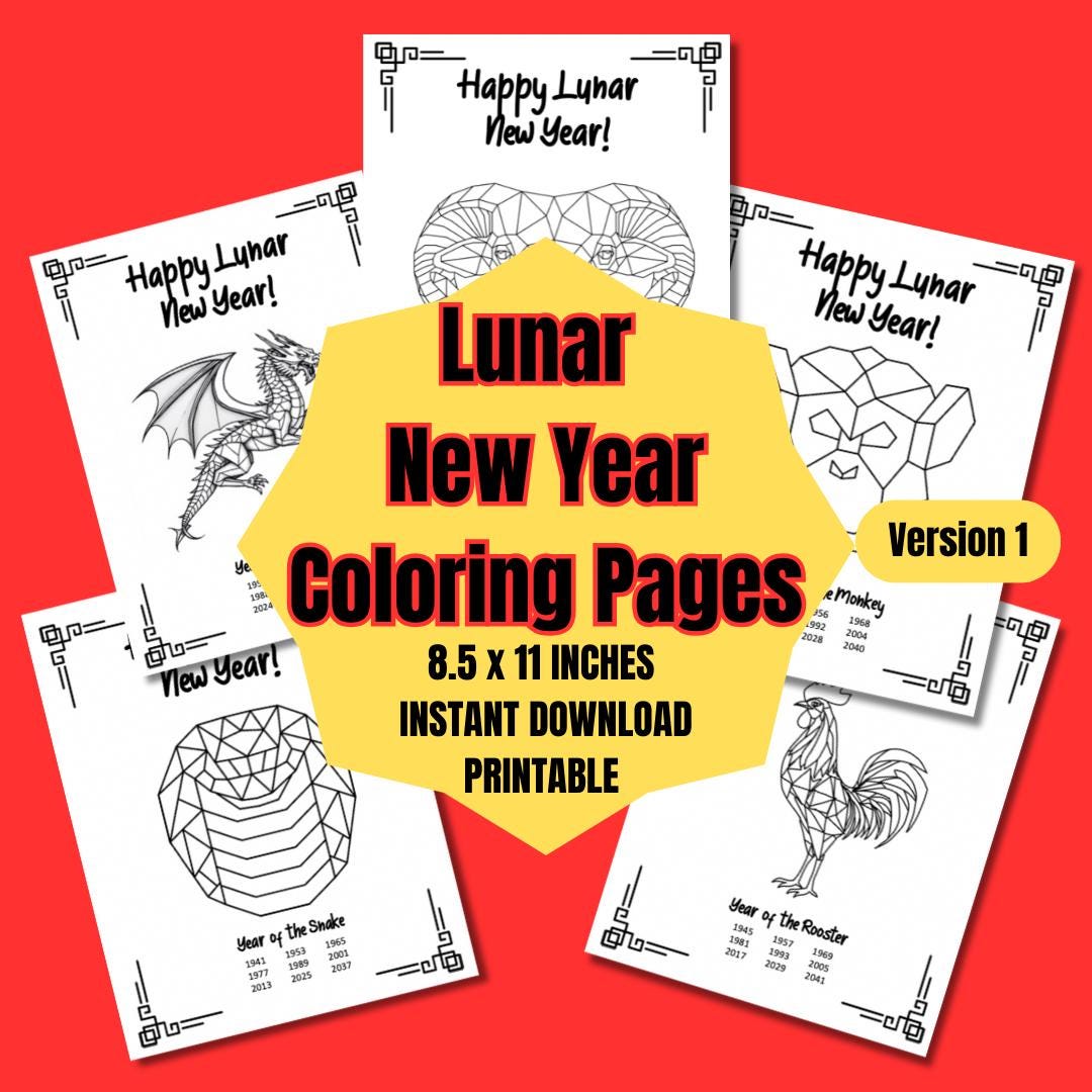 12 Lunar New Year Zodiac Animal Printable Adult Kid Coloring Pages ...