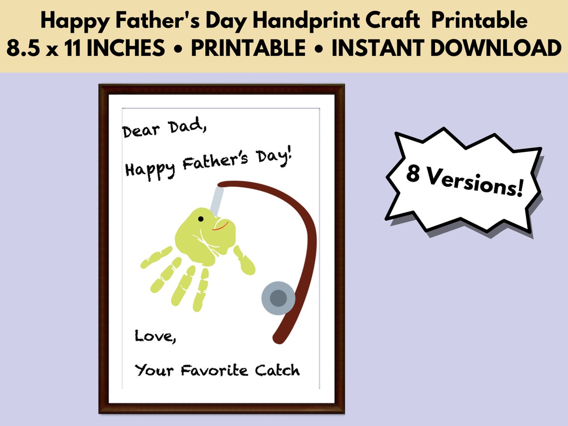 Happy Father's Day Fishing Handprint Craft Printable, Wall Art, Father ...