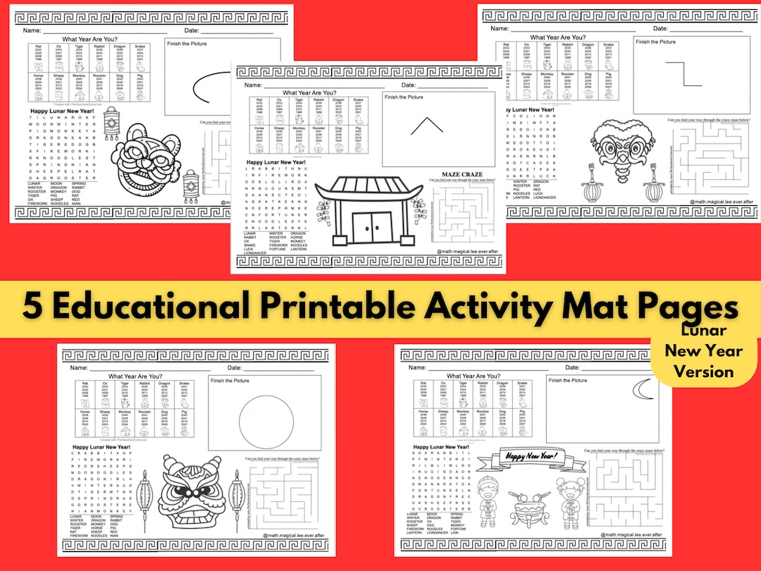 5 Lunar New Year Printable Educational Activity Worksheets - Etsy