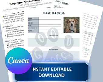 Editable Pet Sitter Tracker Template: Canva Log & Care Sheet (digital ...