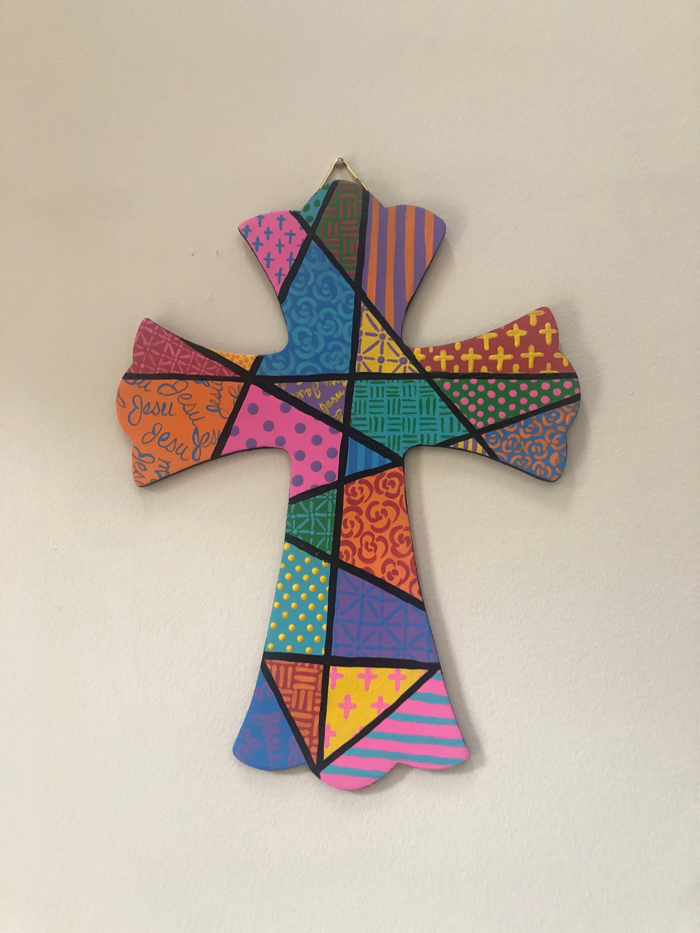 Contemporary Wooden cross Colorful cross Handpainted cross | Etsy