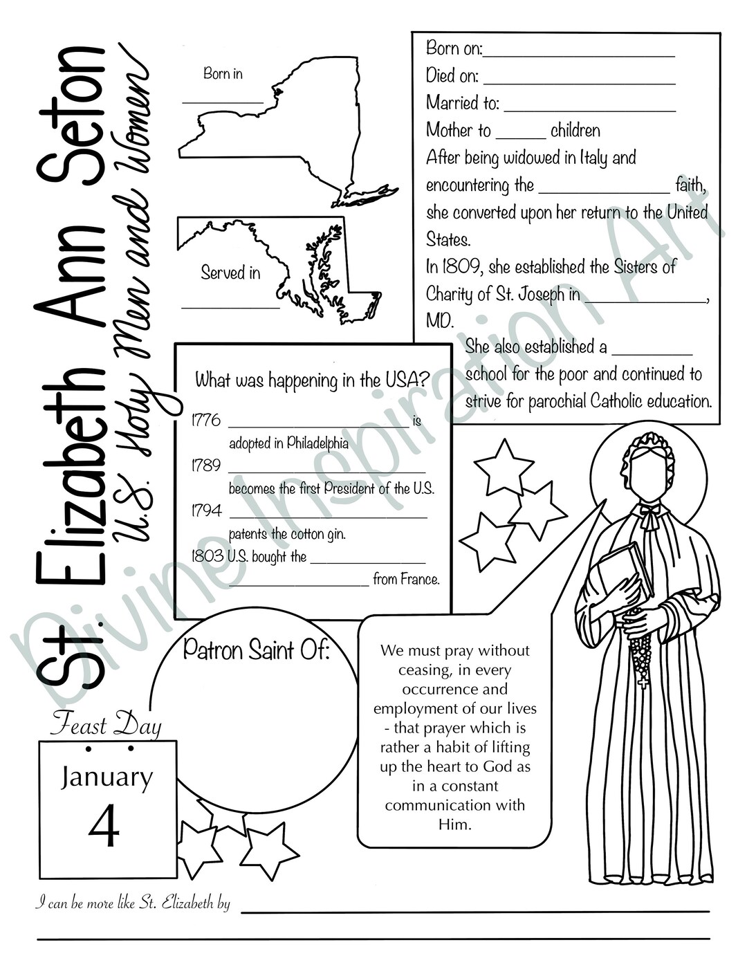 St. Elizabeth Ann Seton Doodle Notes Homeschool Resource Catholic ...
