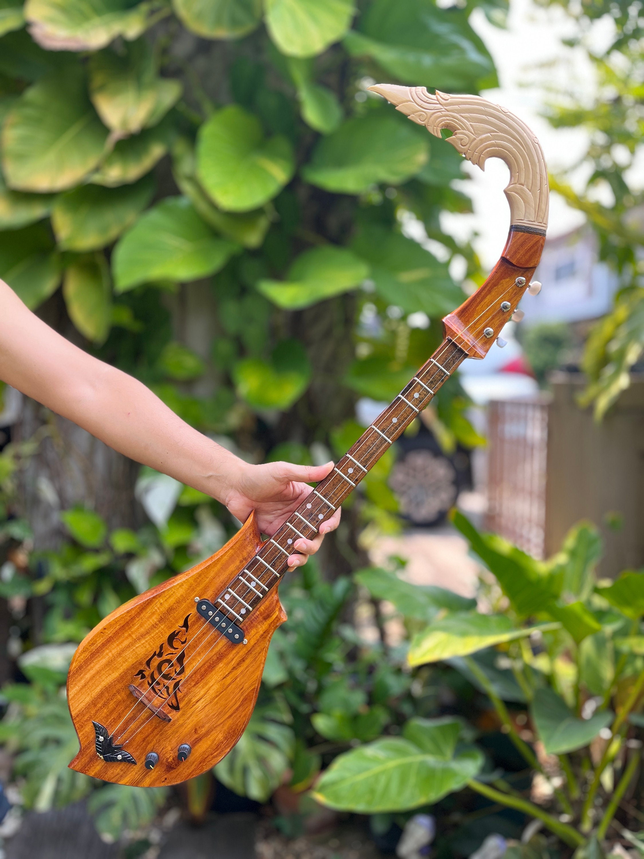 Isarn Acoustic Electric Phin 3 Strings, Thai Lao Guitar Musical ...