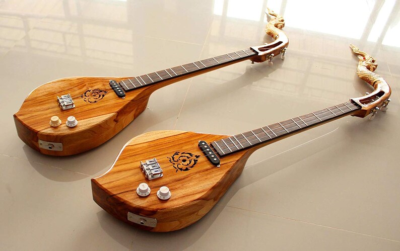 Isarn Acoustic Electric Phin 3 Strings, Thai Lao Guitar Musical ...