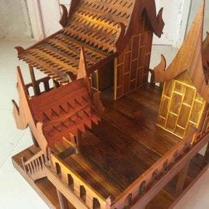 Handcrafted Thai House Model in Teak Wood, Traditional Thai ...