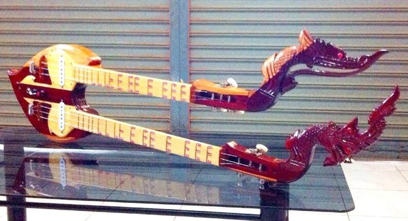 Isarn Electric Phin 3 Strings 2 Necks, Thai Lao Guitar Musical ...