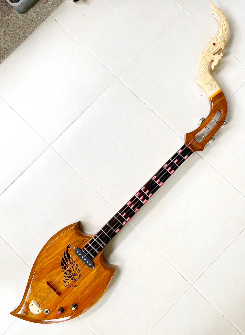 Isarn Acoustic Electric Phin 3 Strings, Thai Lao Guitar Musical ...
