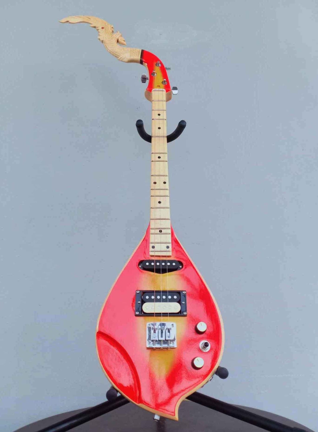 Isarn Electric Phin 3 Strings, Red Thai Lao Asian Guitar Mondolin ...