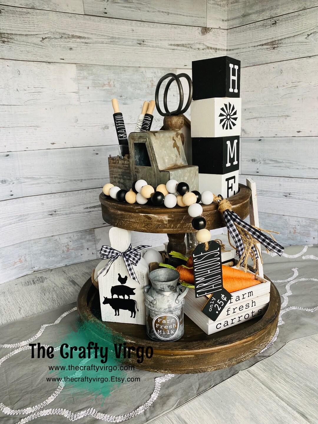 Farmhouse Black and White Tiered Tray Decor, Tiered Tray Decor Bundle ...