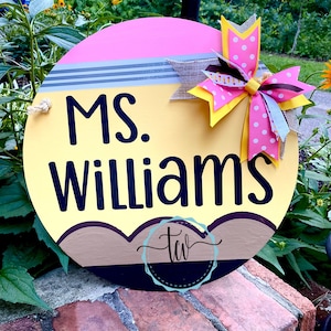 Personalized Back to School Classroom Door Wood Sign/ Customized Pencil ...