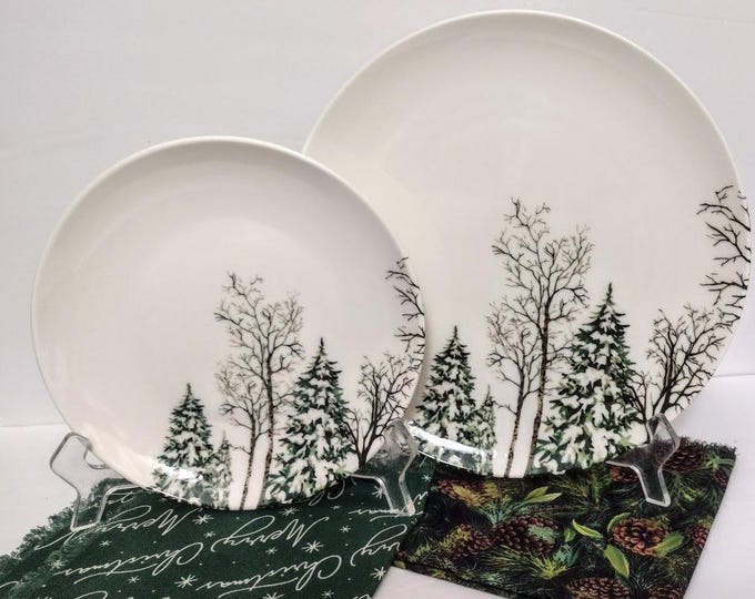 ONE Plate+napkin Intesa Home Christmas Pine Trees Winter Trees Dinner ...