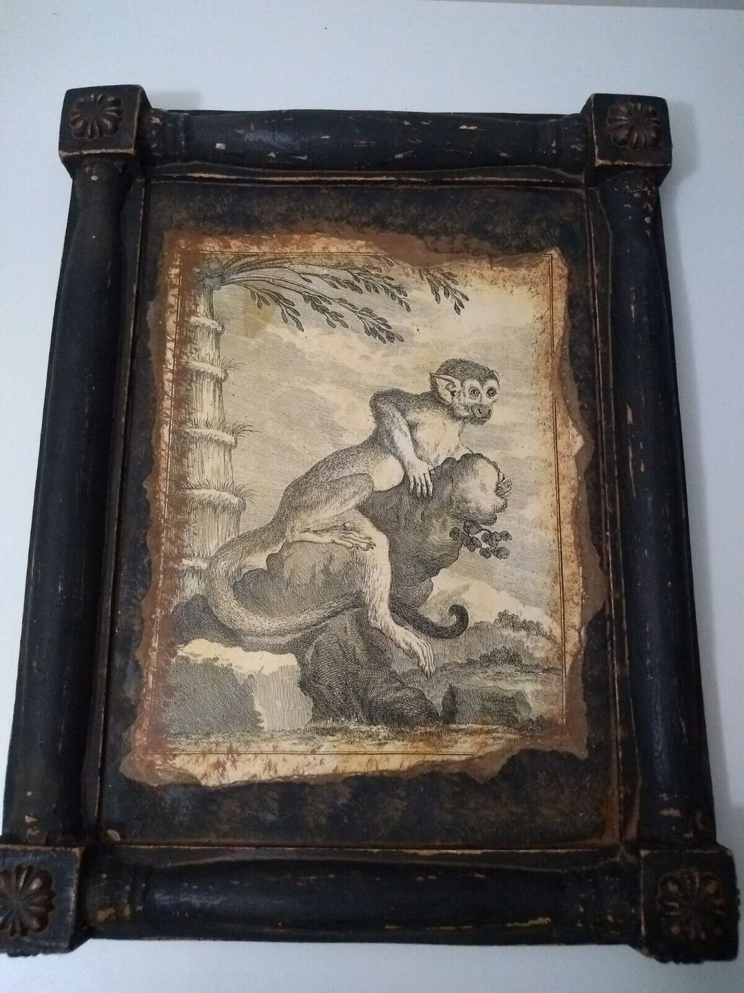 Mid Century Monkey Print Handmade Chalk Frame Base Wall Hanging Picture ...