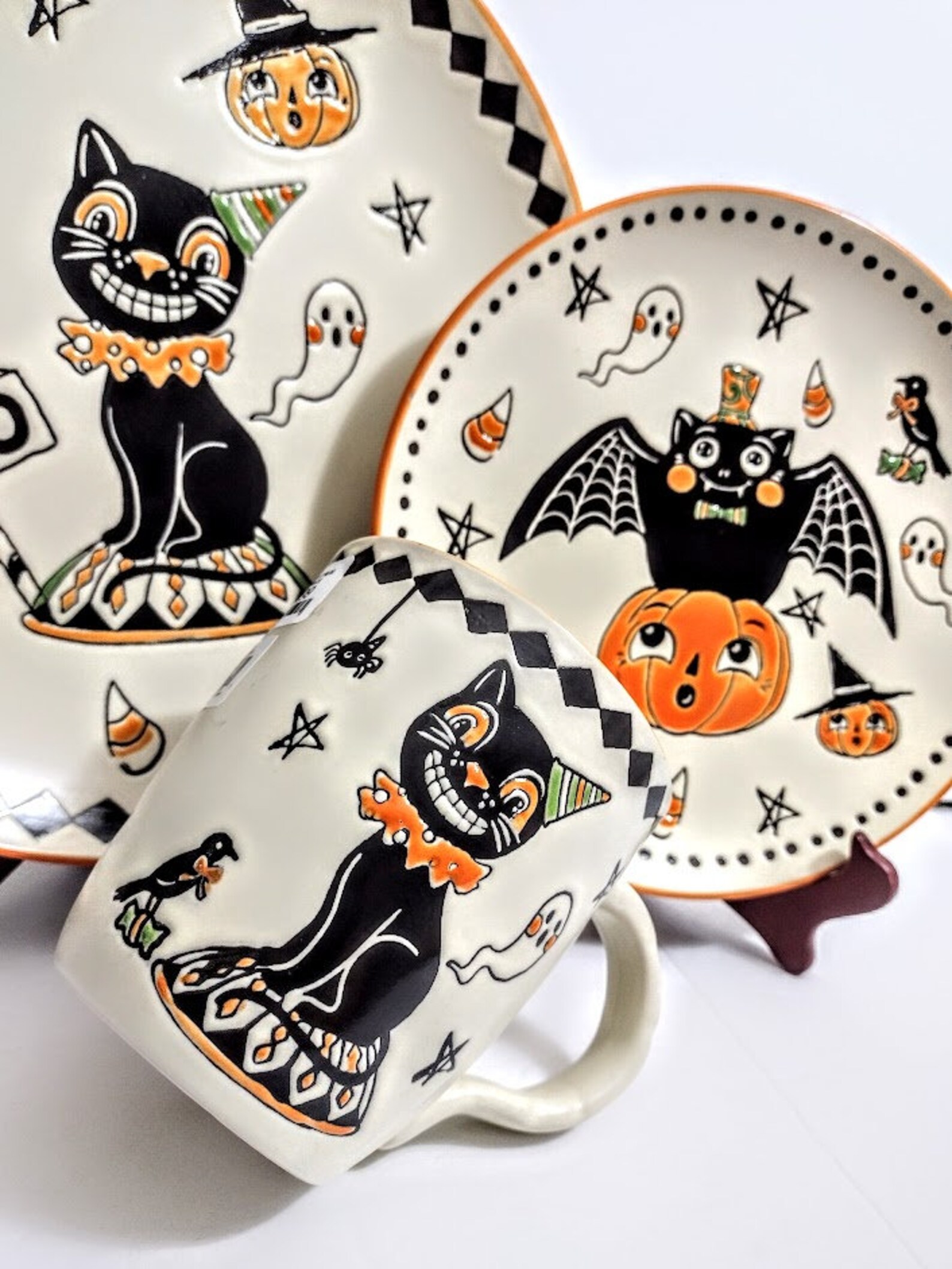 One Bowl HALLOWEEN BOO Pumpkin Cat Bat Spiders Webs Cereal Oatmeal ...