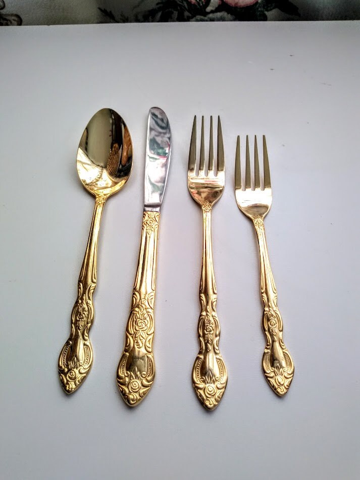 GOLD PLATED KOREA Table Silverware 4 Pieces Set - Etsy