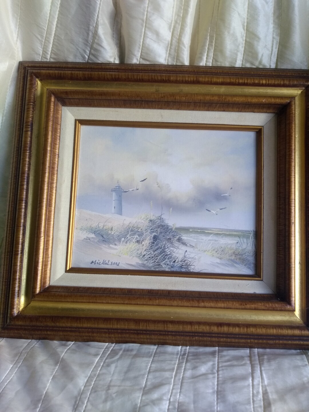 Vintage James Mickelson Authentic Oil Painting Lighthouse Seascape ...