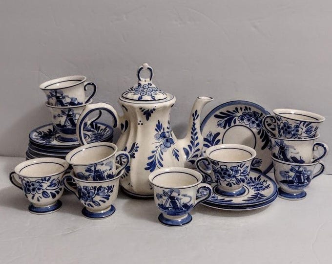 Hand Painted Holland Windmill Delft Blue Demitasse Tea Cup & Saucer ...