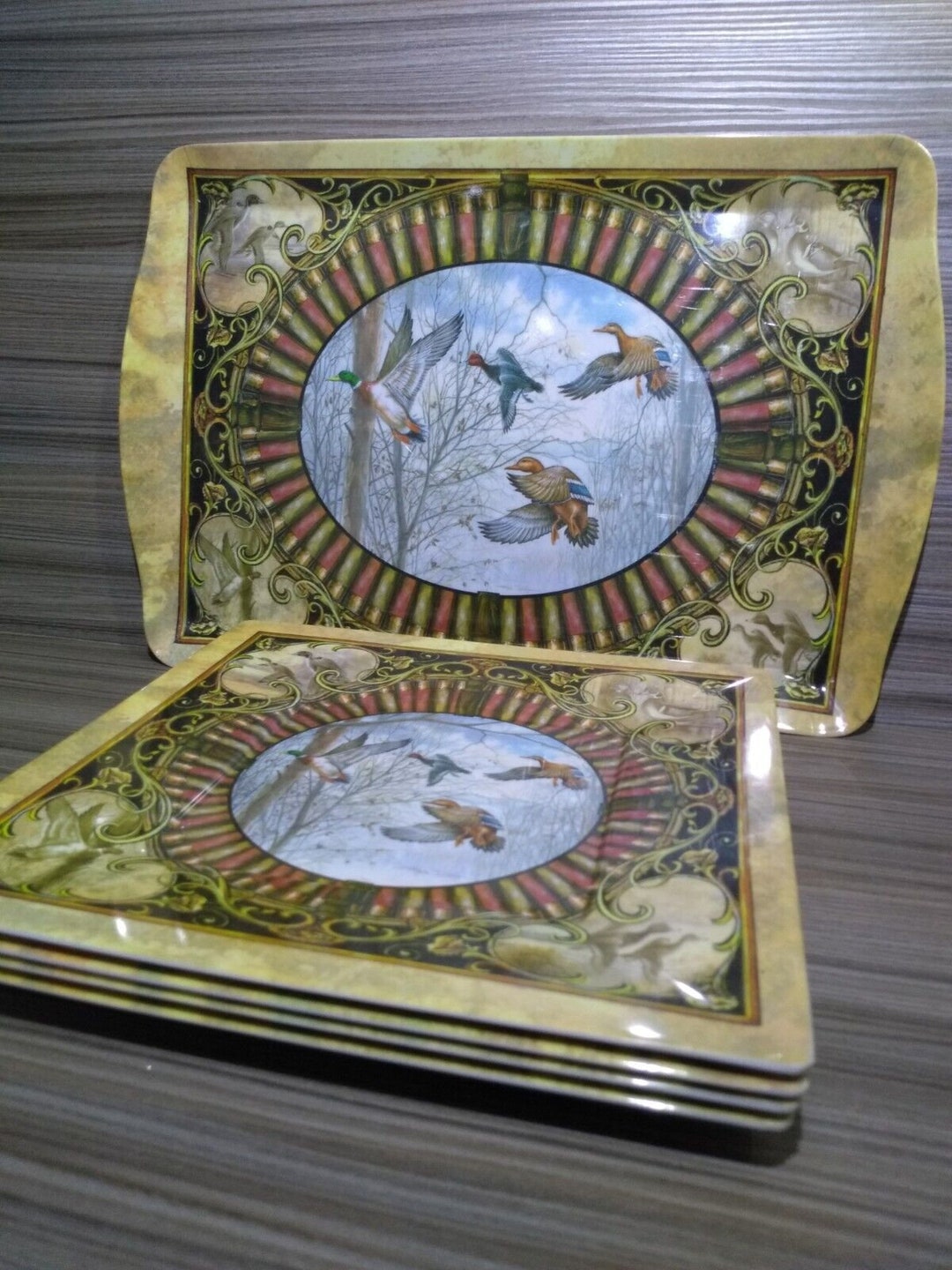 Merritt Melamine Pheasants 4 Dinner Plates 11" Serving Platter Tray 17 ...