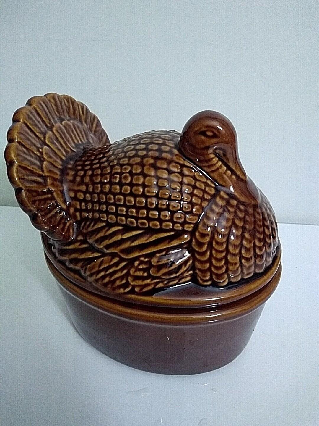 Thanksgiving Turkey Ceramic Glazed Lid Covered Butter Candy Nut Decor ...