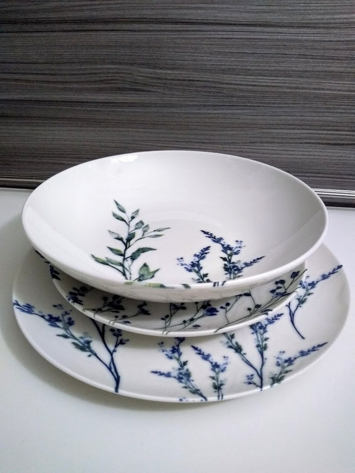 One Plate+napkin Intesa Home Blue Embossed WILDFLOWERS Dinner Plate 10. ...