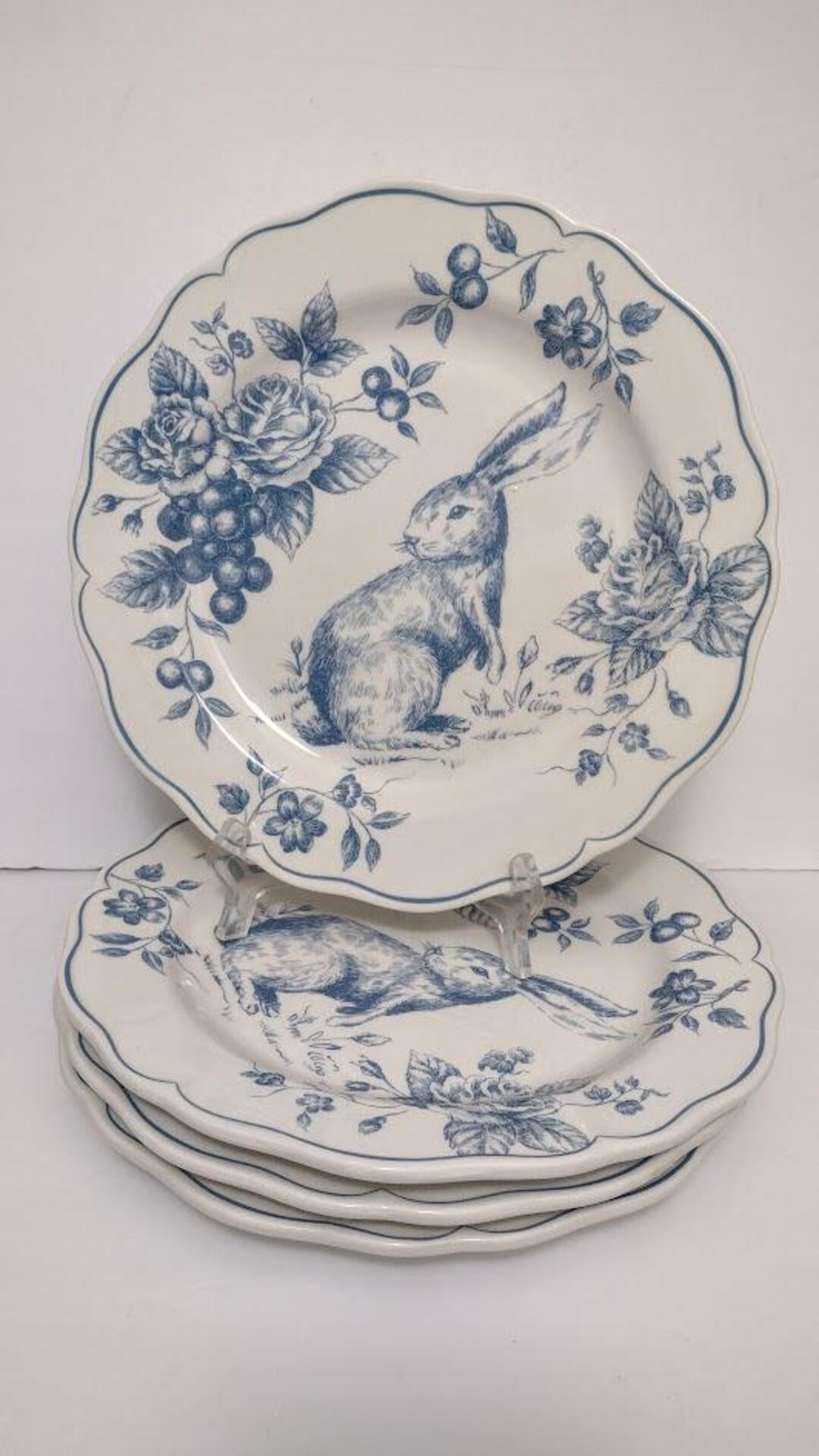 ONE Plate Maxcera BUNNY Rabbit EASTER Light Blue Transfer Bunny Flowers ...