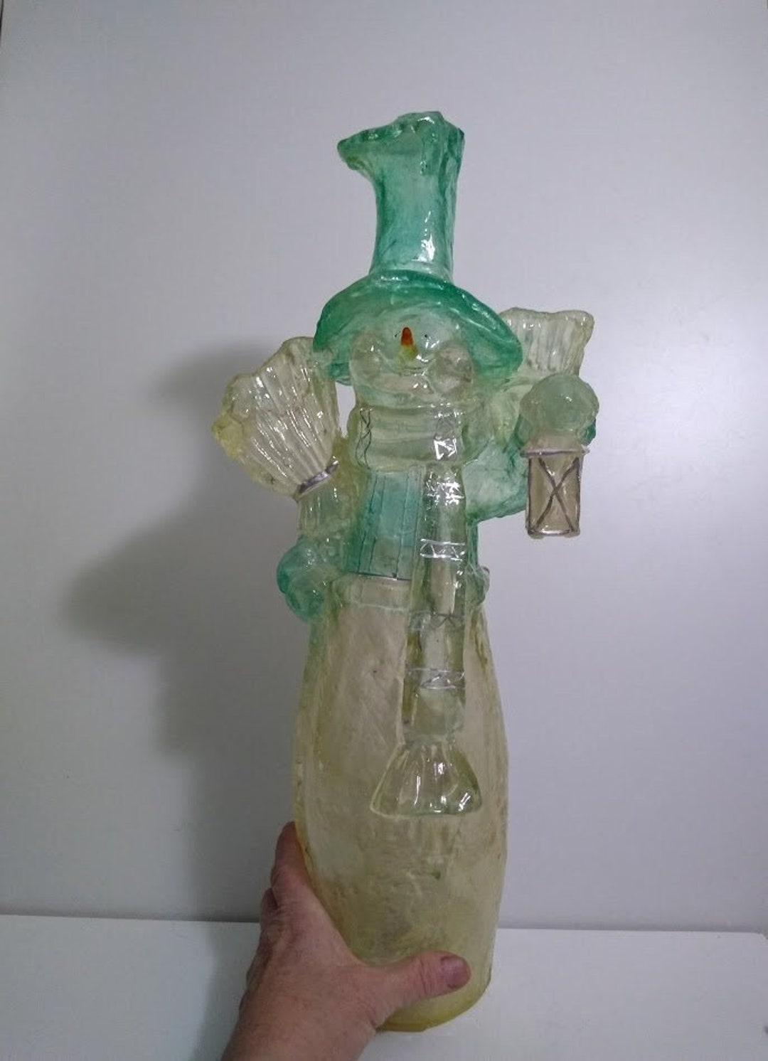 RARE Large Blow Mold Transparent CELULOID SNOWMAN Lights up Figurine ...