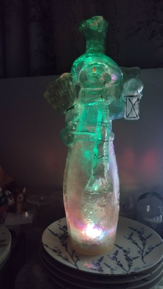 RARE Large Blow Mold Transparent CELULOID SNOWMAN Lights up Figurine ...