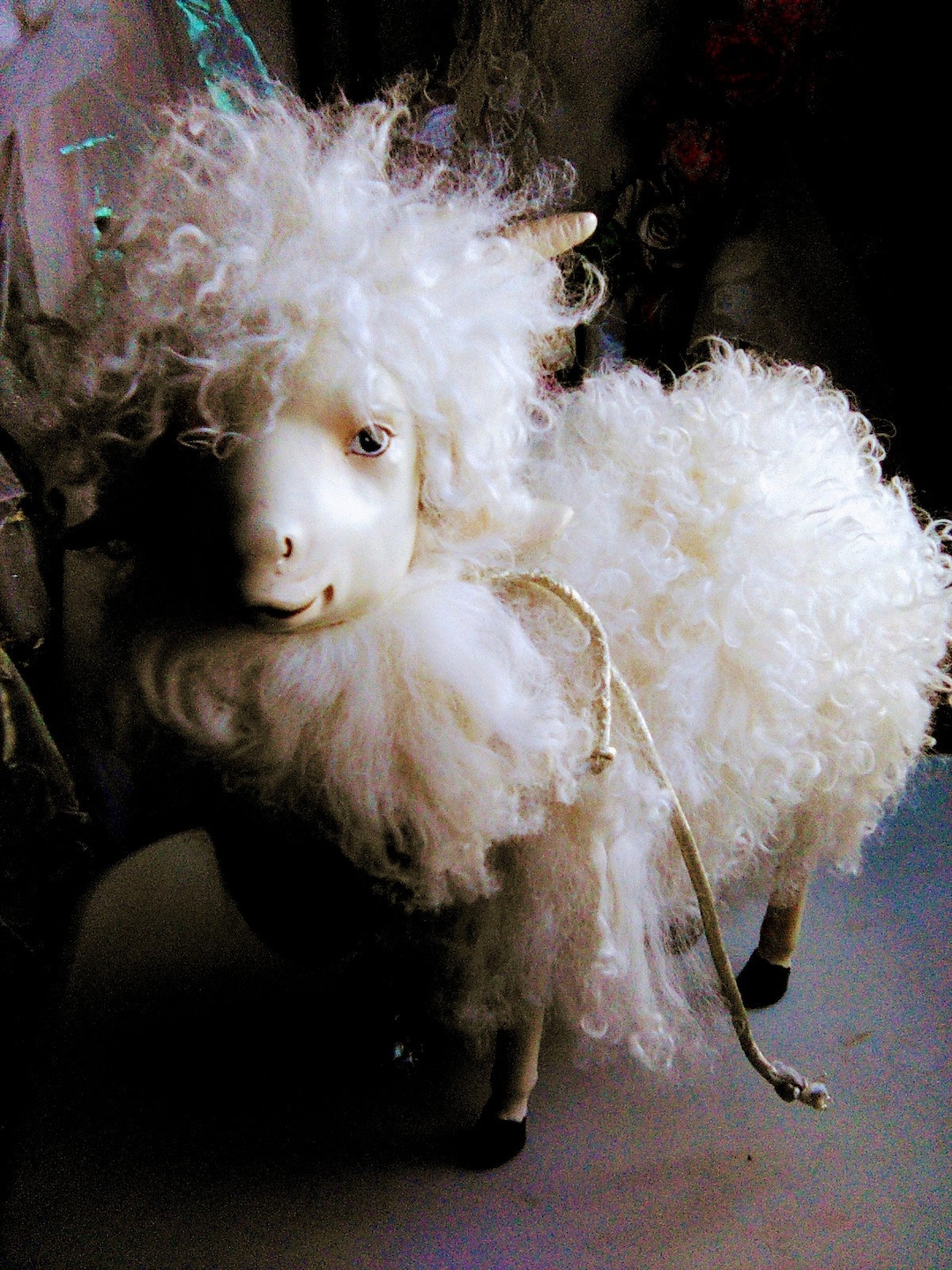 Large Handmade Sheep Figurine Real Fur Statue Farmhouse French Shabby ...