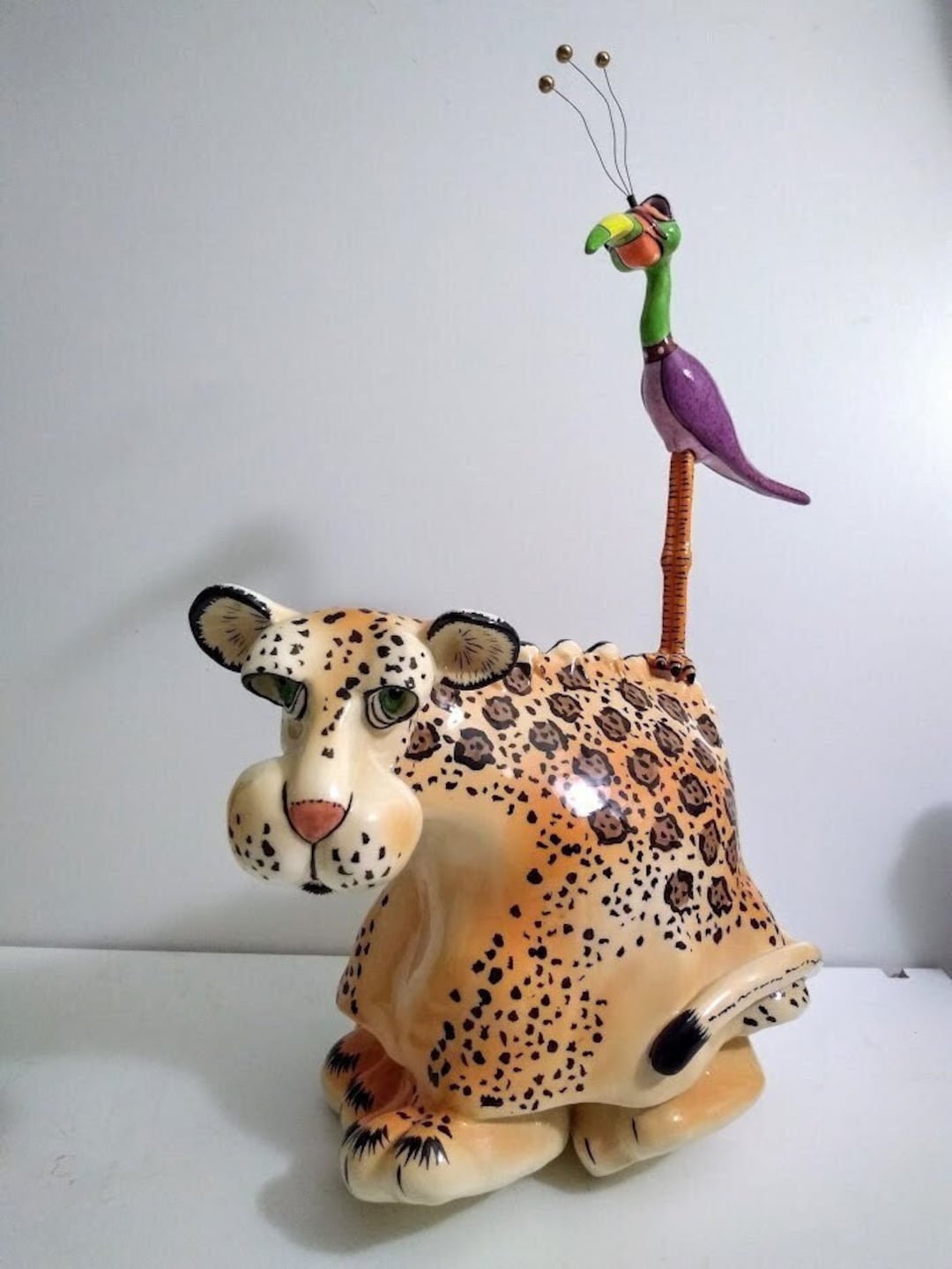 RARE LINDA CORNEILLE Swank Leopard With Bird Porcelain Figurine ...