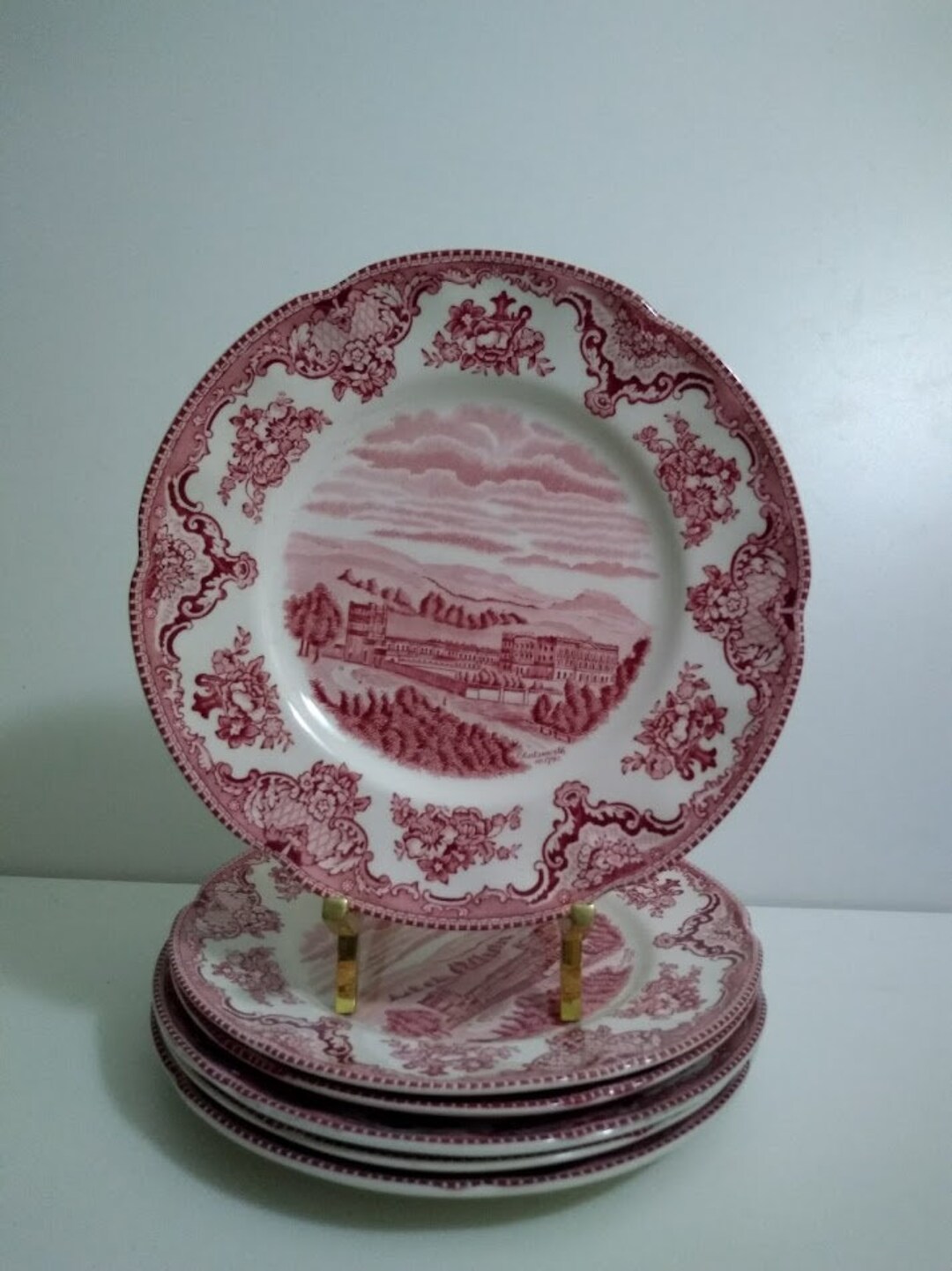 One Plate JOHNSON BROTHERS White Red Transfer England Castles SALAD ...