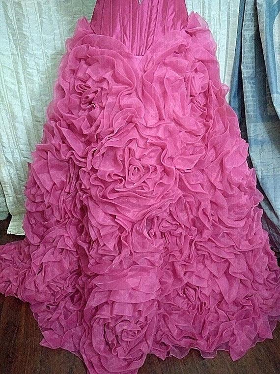 Vintage Quinceanera Hot Pink 3 Dimensional Floral Ski… - Gem