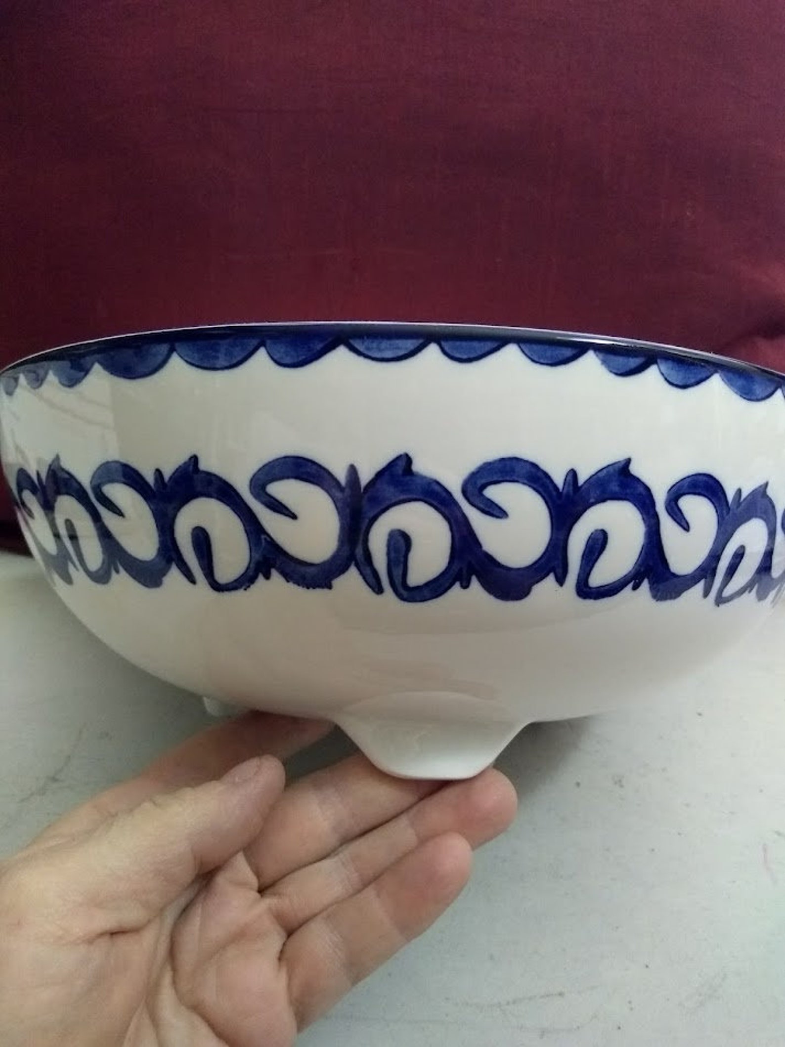 ANFORA Puebla Blue Scrolls Hand Painted PASTA SALAD Serving Bowl 10 by ...