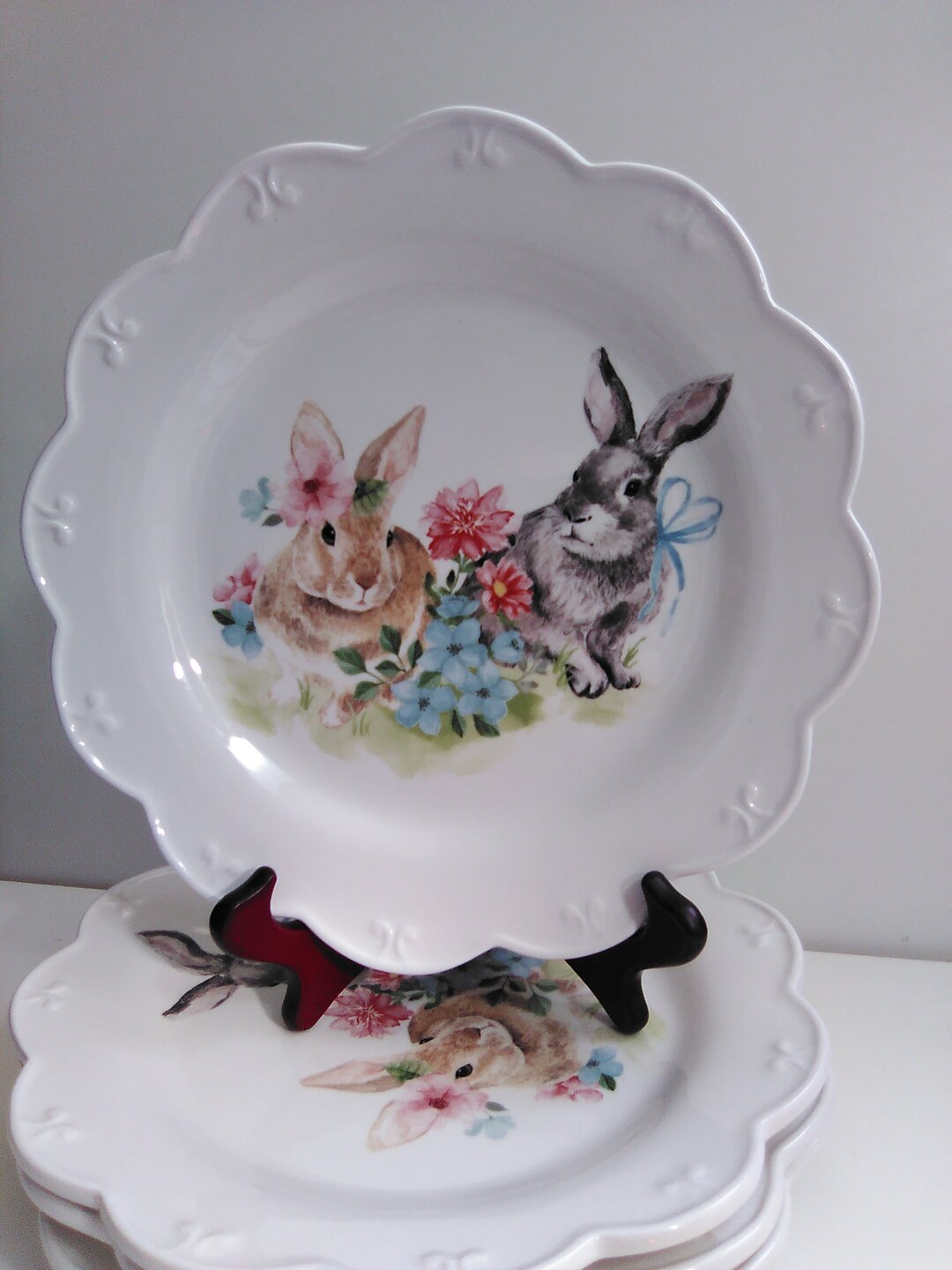 One Plate EASTER Bunnies Flowers Spring DINNER Plate 10 7/8 " Grace ...