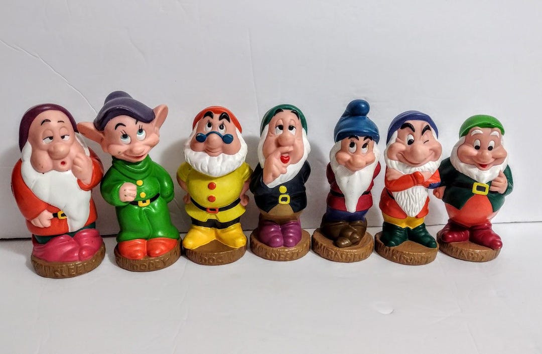 Vintage Authentic Disney Rubber 7 GNOMES Figurines Set in Original Bag ...