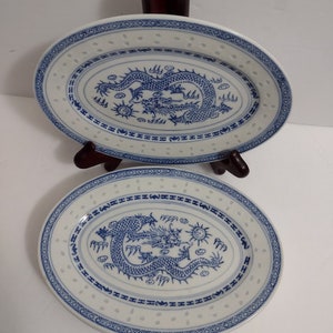 One Plate Chinese Blue DRAGON Rice Eye Sushi Appetizer Oval Plate 8 ...