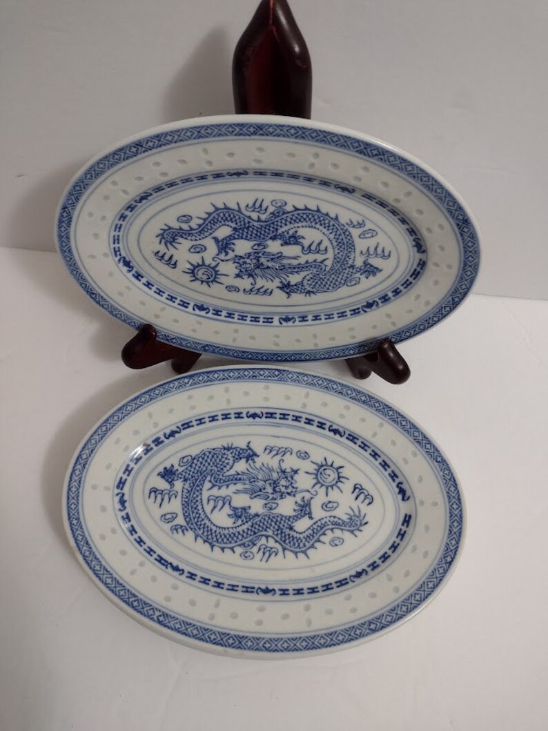One Plate Chinese Blue DRAGON Rice Eye Sushi Appetizer Oval Plate 8 - Etsy