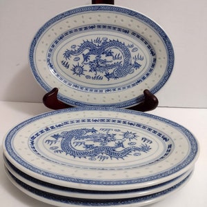 One Plate Chinese Blue DRAGON Rice Eye Sushi Appetizer Oval Plate 8 ...