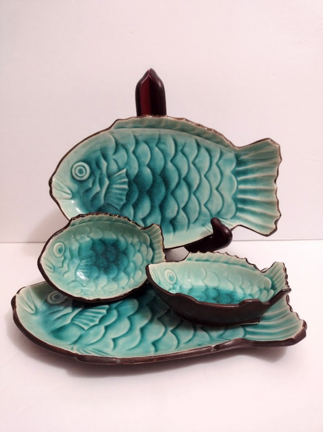 One Plate Green Japan Sushi Fish Appetizer Fish Shape Serving Big Small ...