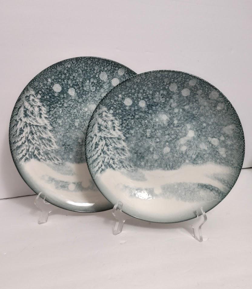 ONE Plate+napkin Christmas Winter Forest Frosty Pine Tree Snowing ...