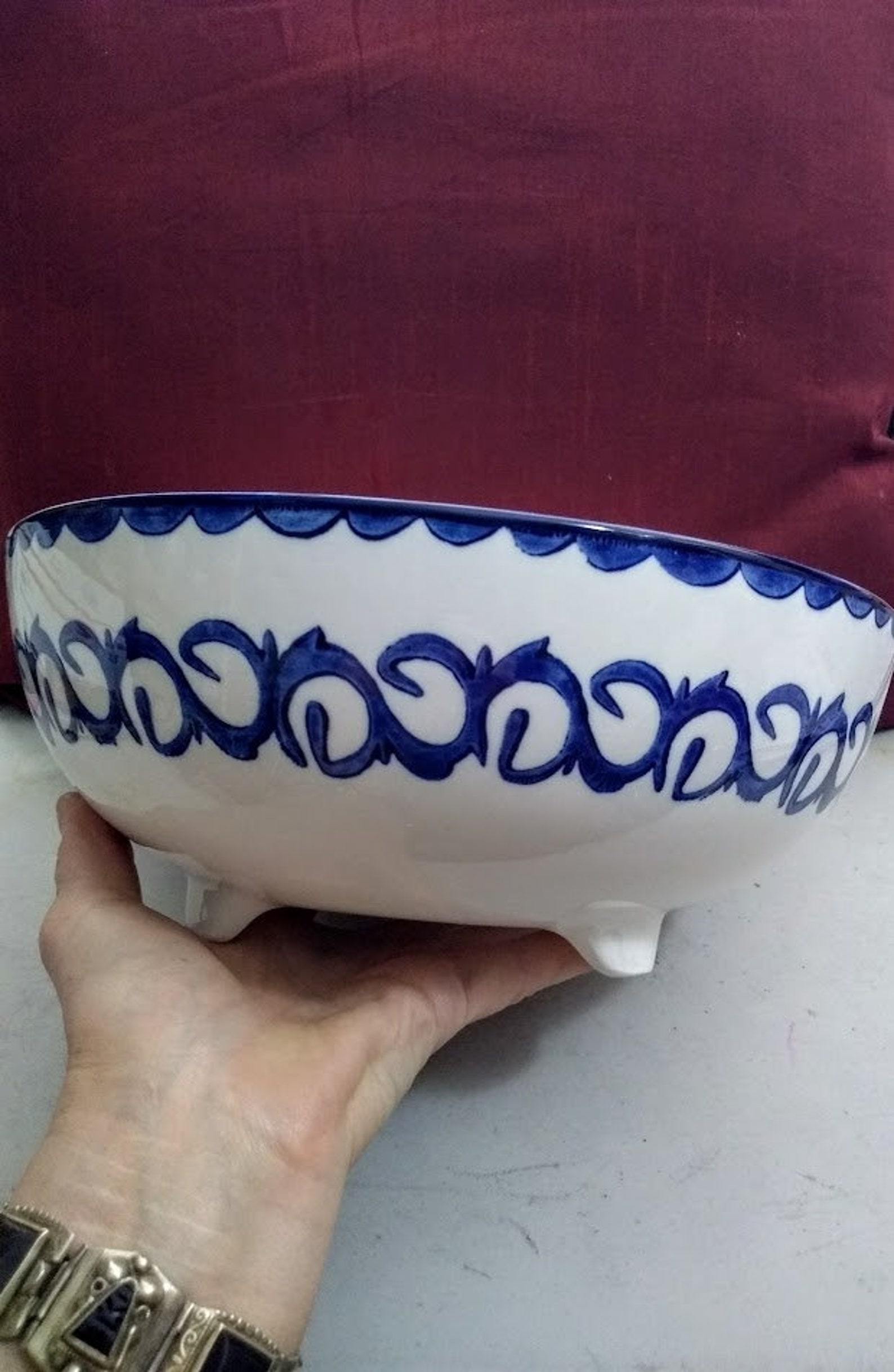 ANFORA Puebla Blue Scrolls Hand Painted PASTA SALAD Serving Bowl 10 by ...