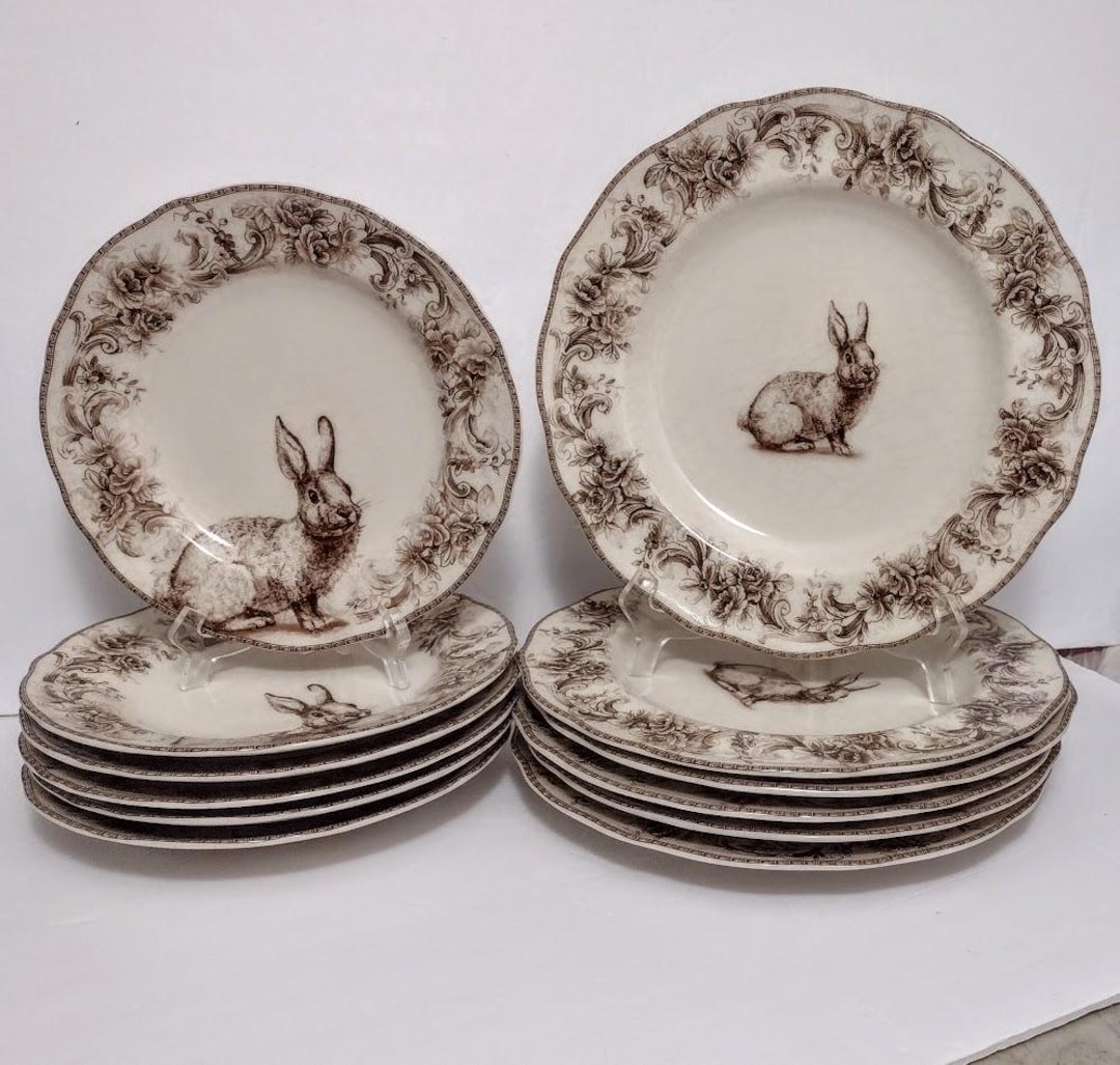 ONE Plate Rabbit Bunny Easter Sepia Brown Transfer Dinner Plate 10 7/8 ...