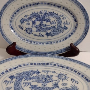 One Plate Chinese Blue DRAGON Rice Eye Sushi Appetizer Oval Plate 8 ...